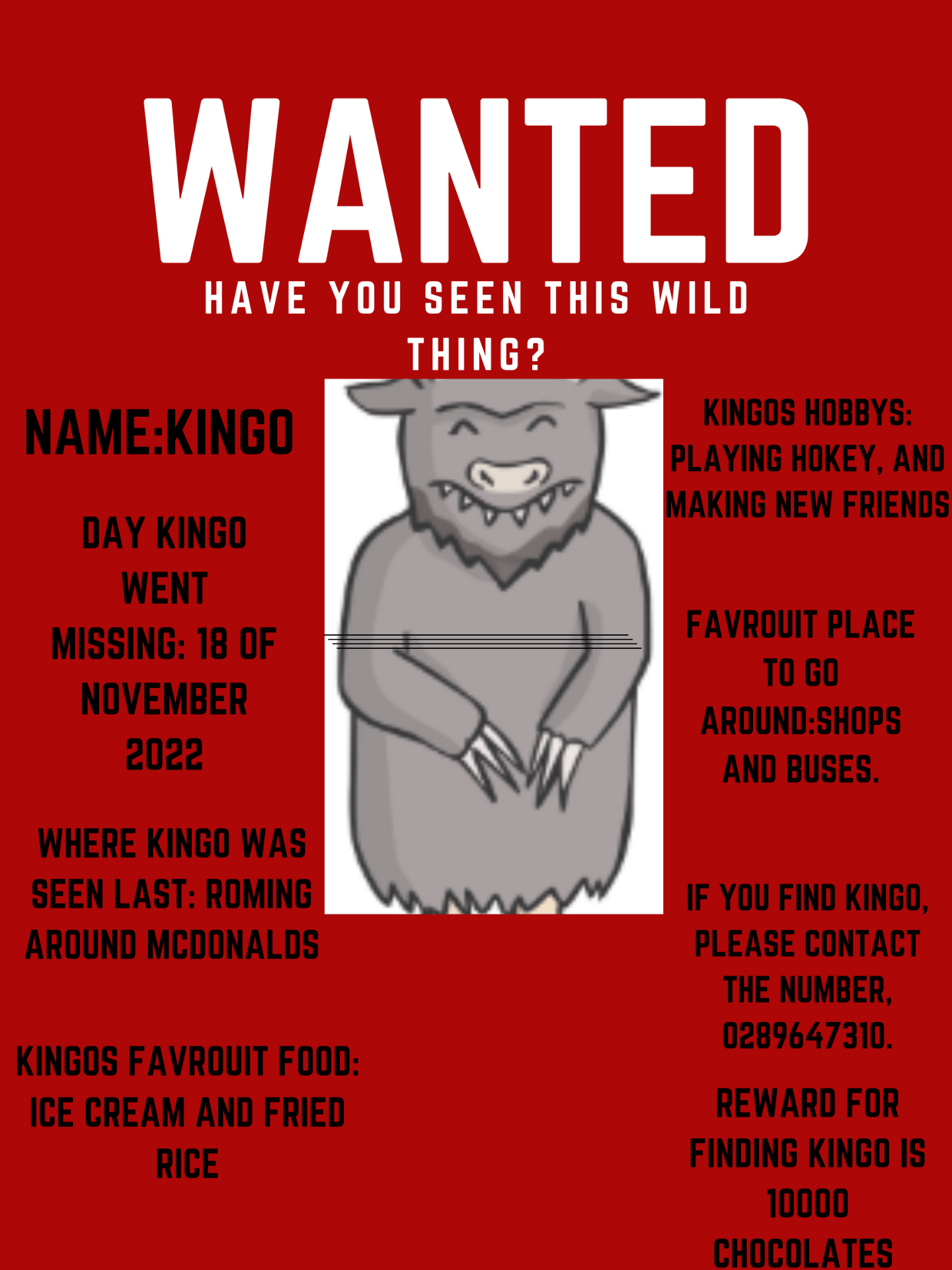 Amber’s Wild Things Wanted Poster – Amber L @ Wigram Primary School